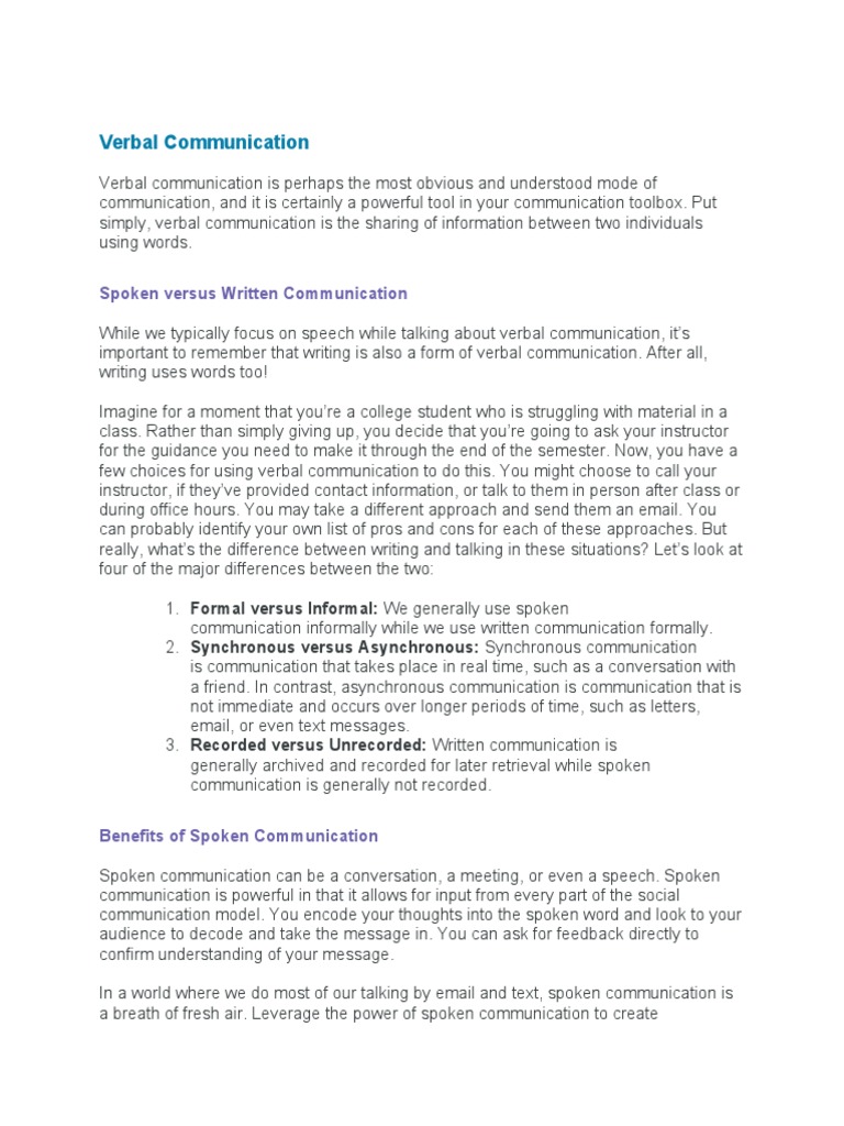 Verbal Communication | PDF | Communication | Nonverbal Communication