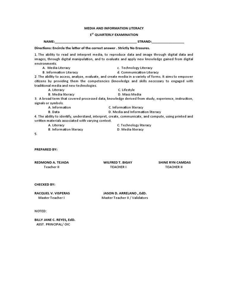 Media and Information Literacy Exam | PDF
