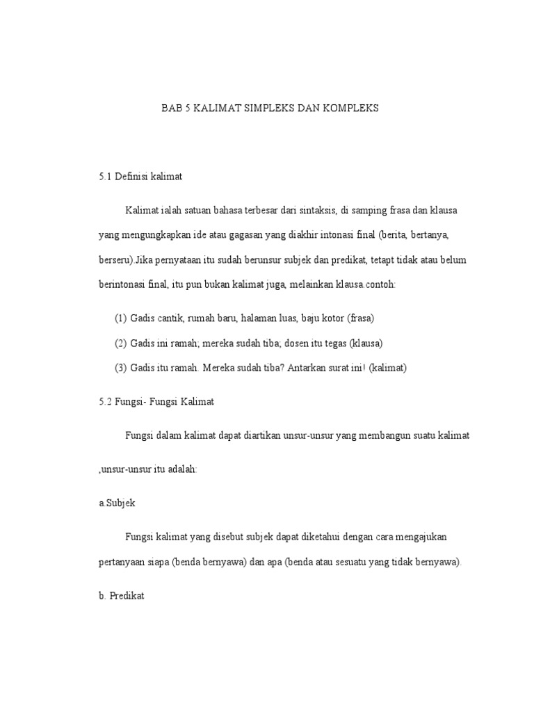 Bab 5 Kalimat Simpleks Dan Kompleks | PDF | Seni & Disiplin Bahasa
