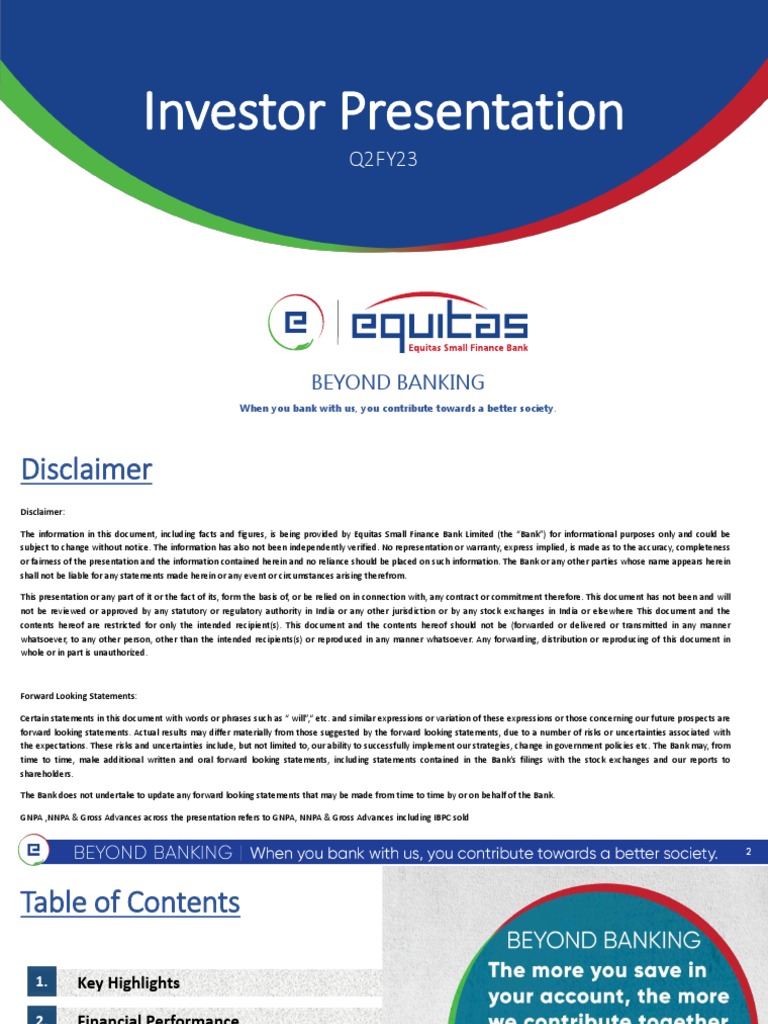 ESFB Q2FY23 Investor-Presentation Final | PDF | Expense | Reserve Bank Of India