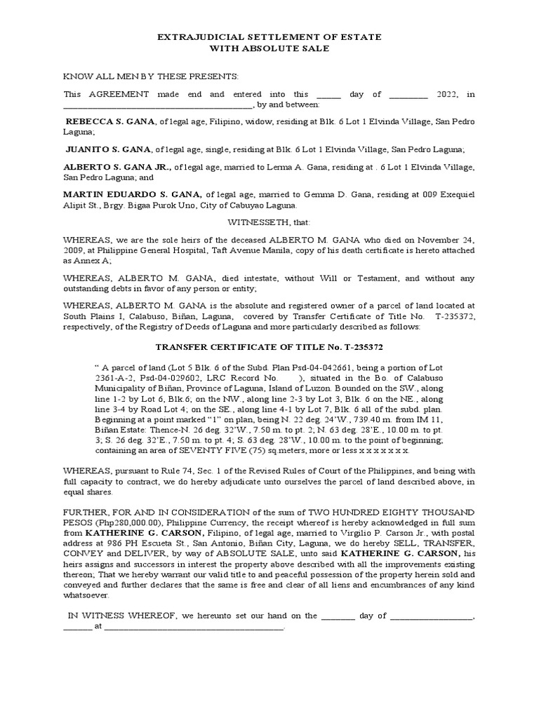 Extrajudicial Settlement of Estate | PDF | Justice | Crime & Violence