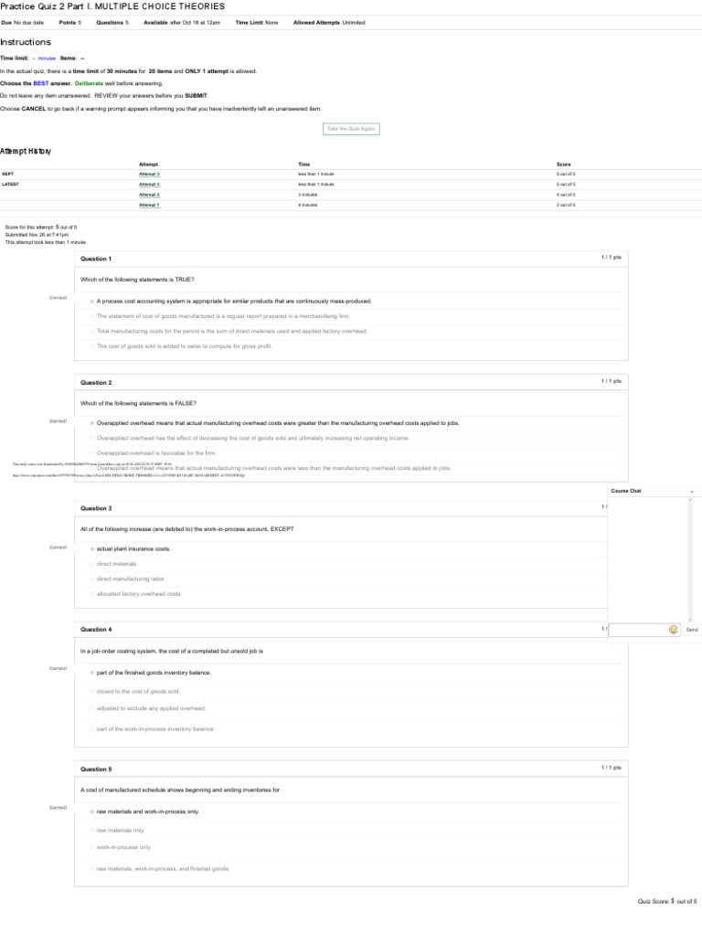 Practice Quiz 2 Part I. MULTIPLE CHOICE THEORIES 1211 ACCCOB3 K33 BASIC MANAGEMENT ACCOUNTING.p ...