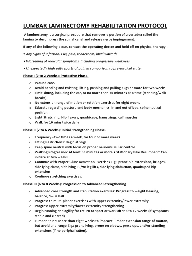 Lumbar Laminectomy Rehabilitation Protocol | PDF