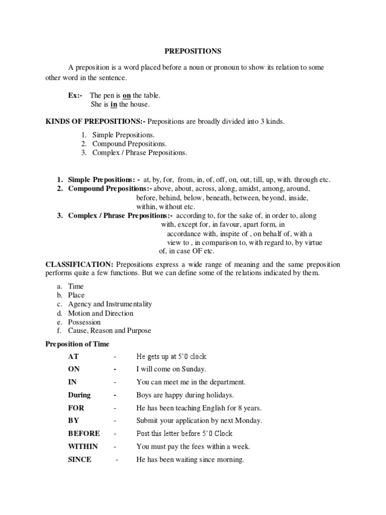 Prepositions | PDF | Preposition And Postposition | Linguistics