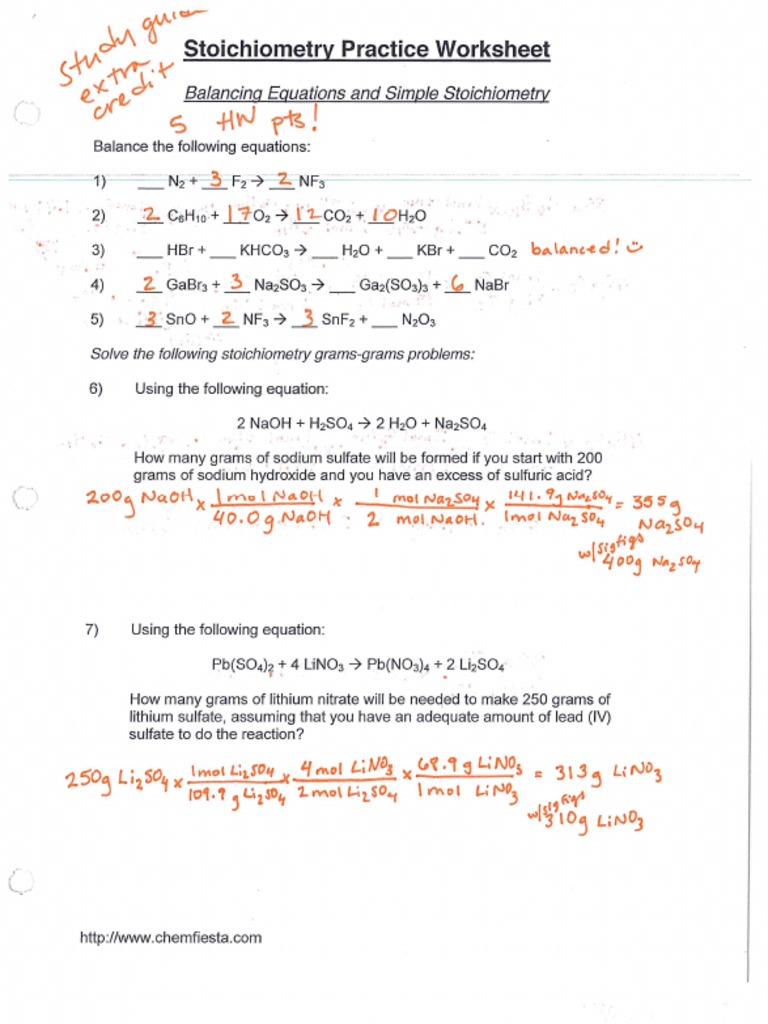 Stoichiometry Study Guide Answers | PDF
