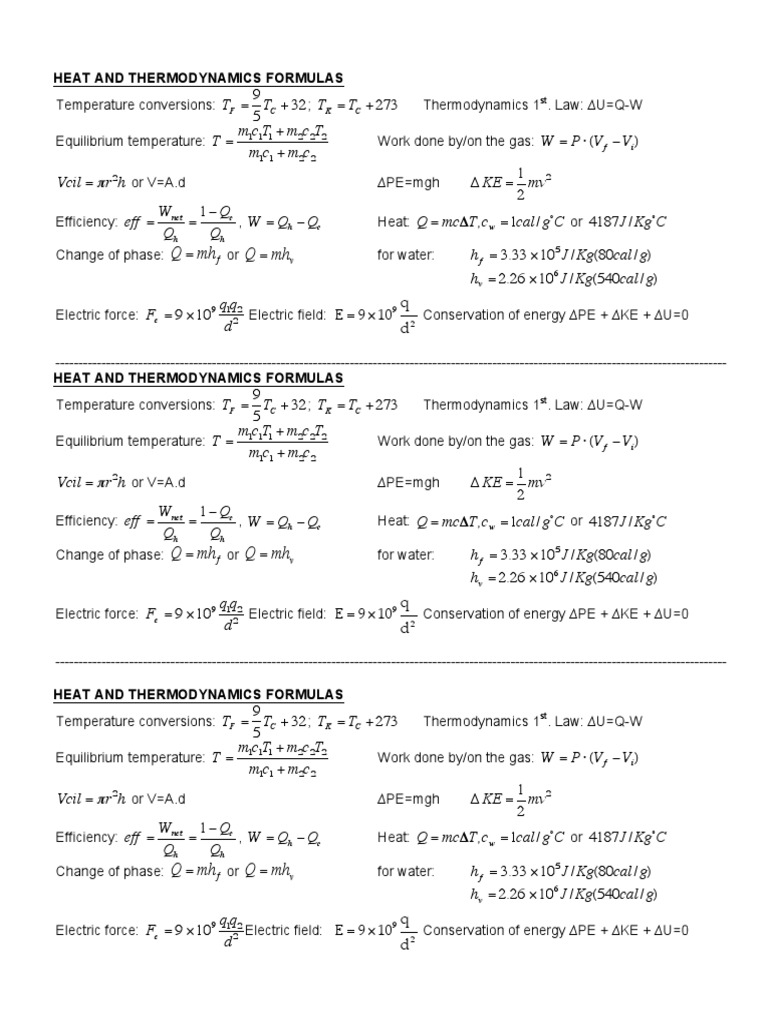 PHYSICS FORMULAS 3rd. Bimester 2012 | Descargar gratis PDF | Heat | Temperature