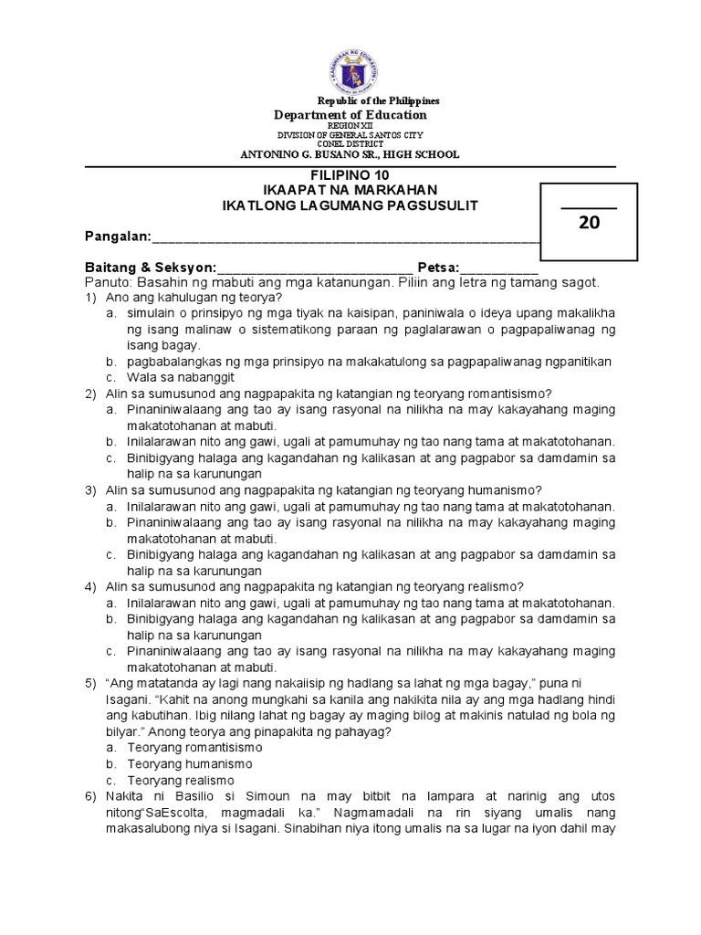 Fil 10 Q4 Summative 3 | PDF