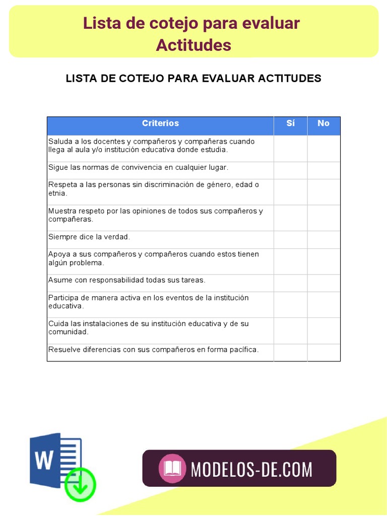 Lista de Cotejo para Evaluar Actitudes | PDF