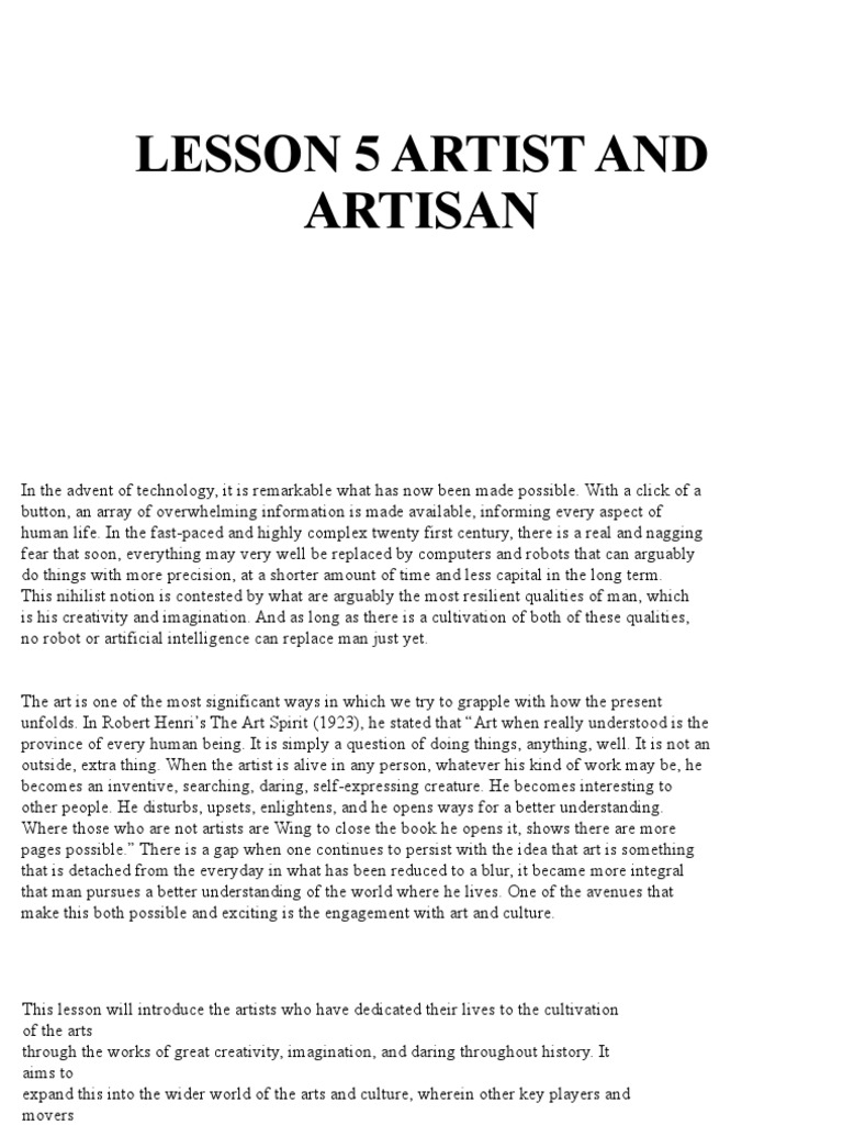 Lesson 5 Artist and Artisan | PDF | Paintings | Guild
