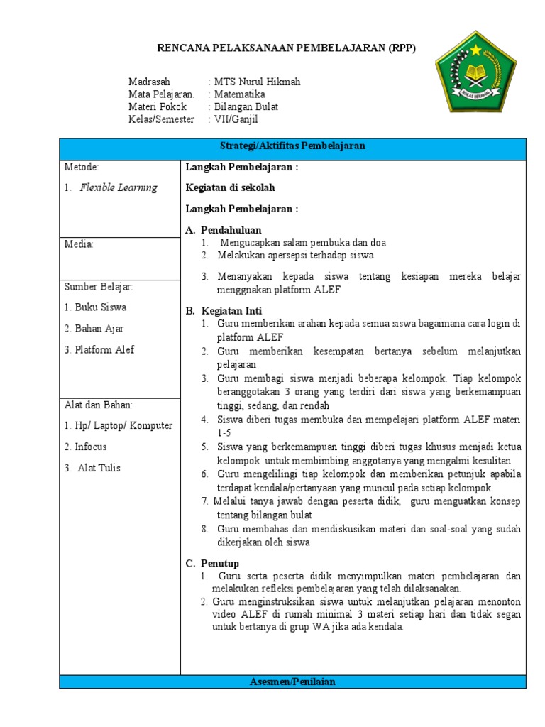 TUGAS RPP ALEF - Flexible Learning | PDF