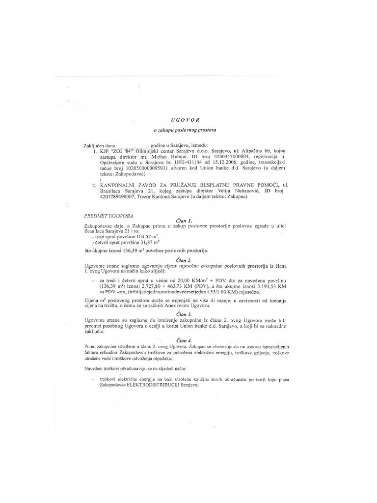 Ugovor o Zakupu Poslovnog Prostora 0 | PDF