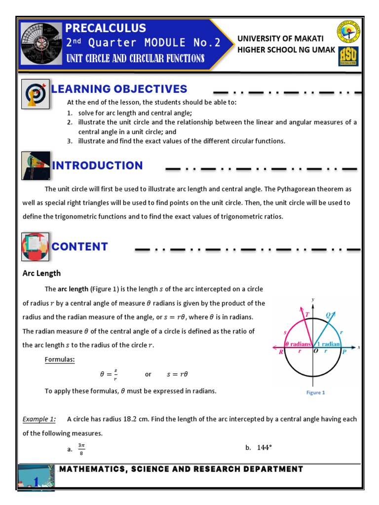 PRECALC - CH03 - MOD09 - UNIT CIRCLE AND CIRCULAR FUNCTIONSt | PDF | Trigonometric Functions | Angle