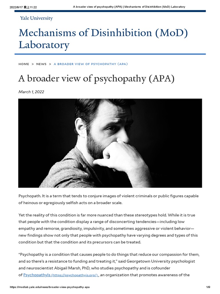 A Broader View of Psychopathy | PDF | Psychopathy | Antisocial Personality Disorder