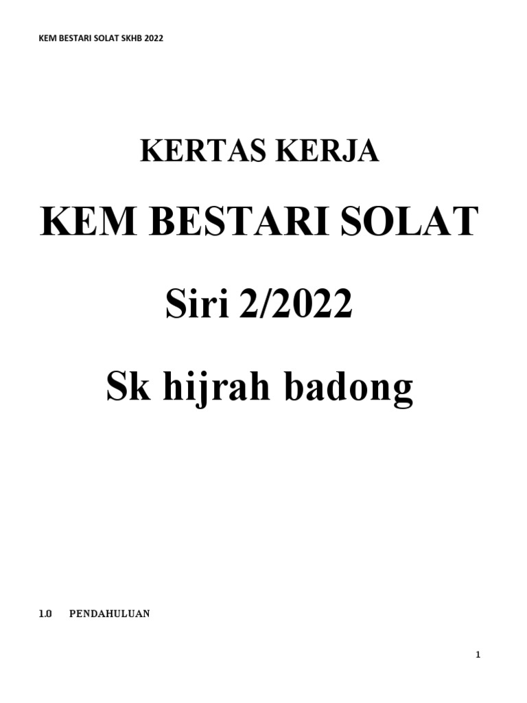 Kertas Kerja Kem Bestari Solat 2022 | PDF