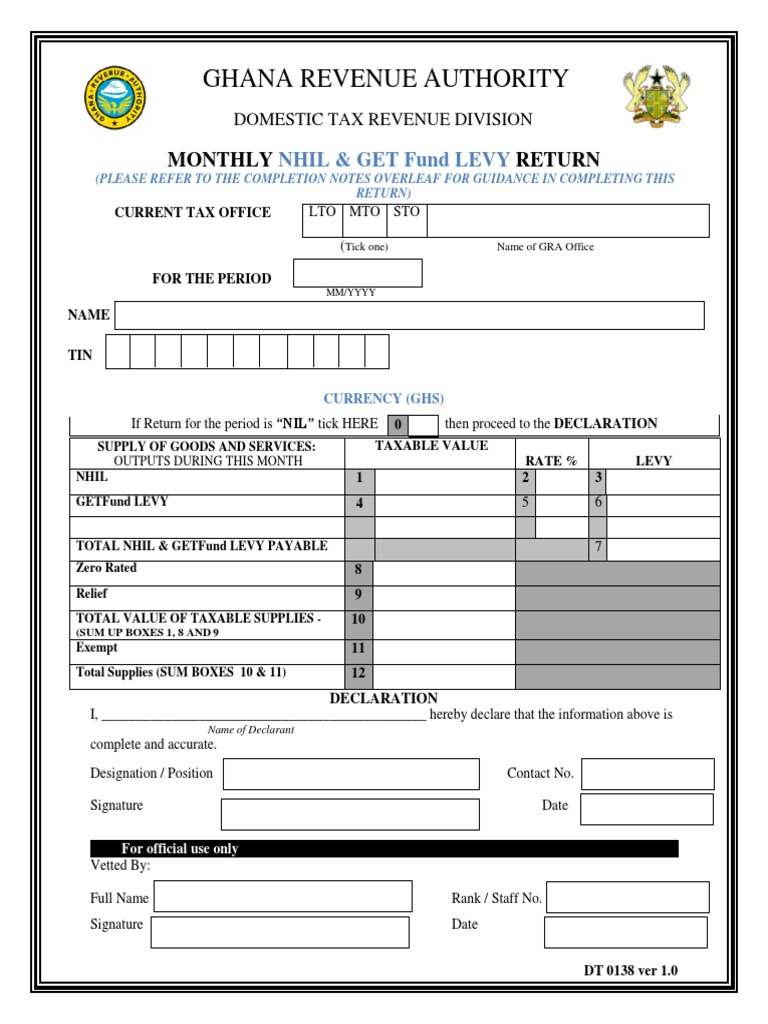 Monthly NHIL & GETFund Levy Return | PDF | Taxes | Value Added Tax