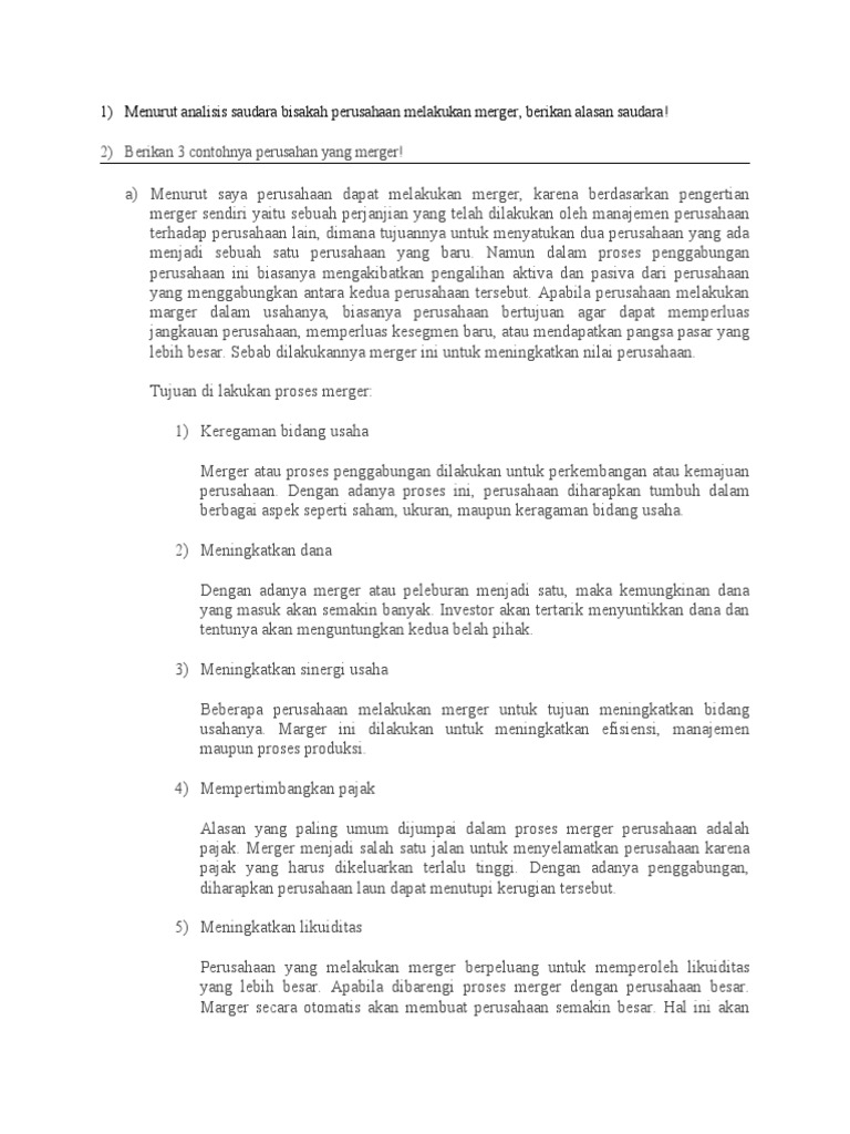Contoh dan Alasan Merger Perusahaan | PDF