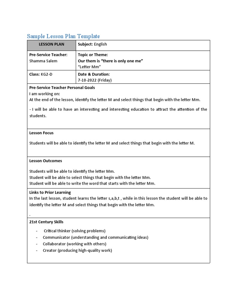 Leeson Plan Letter MM With Word | PDF | Lesson Plan | Teachers