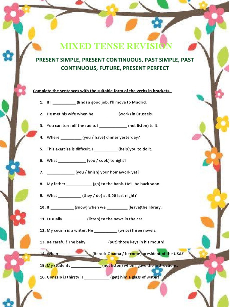 Mixed Tense Revision Present Simple Present Contin 94540 | PDF ...