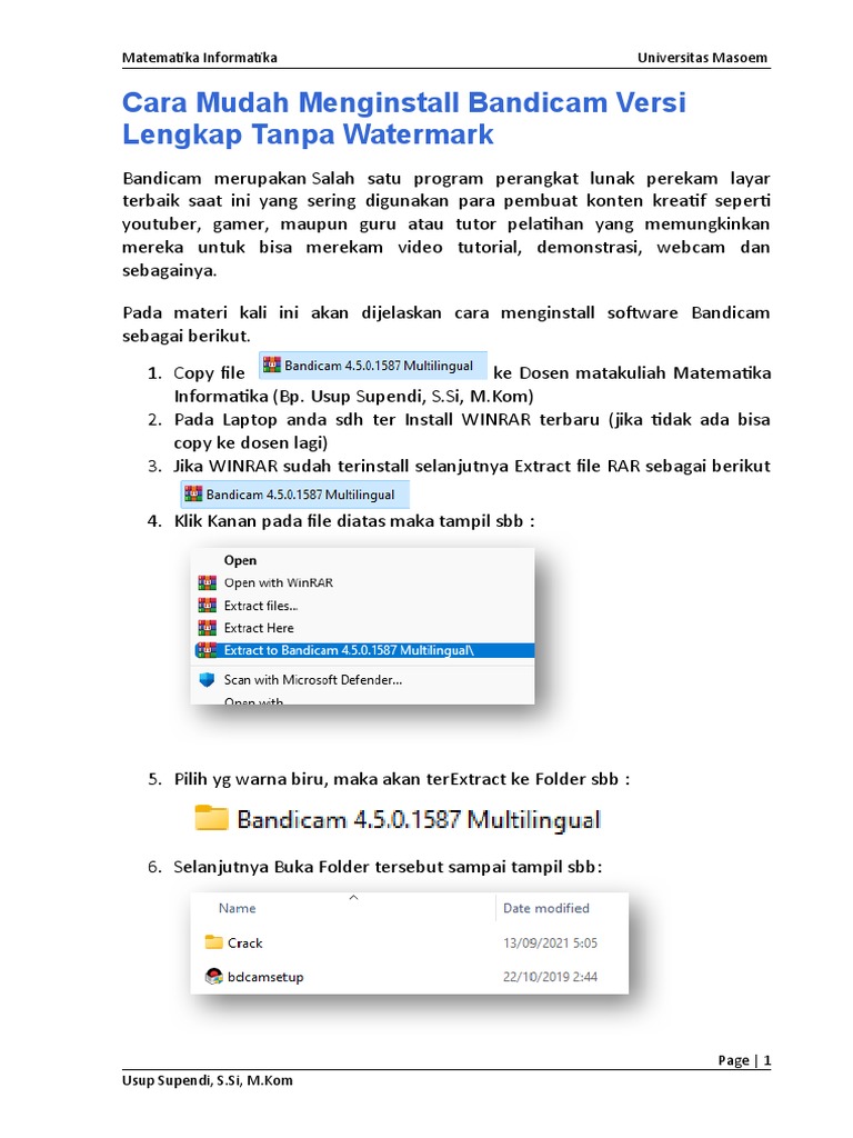 Cara Install Bandicam Tanpa Watermark | PDF