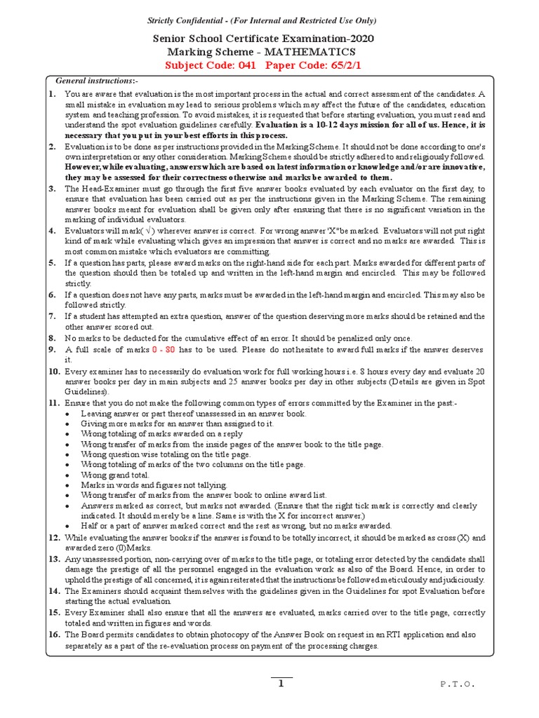 Maths - (041) - Set - 65 - 2 - 1,2,3 - Class - Xii - Marking - Scheme ...