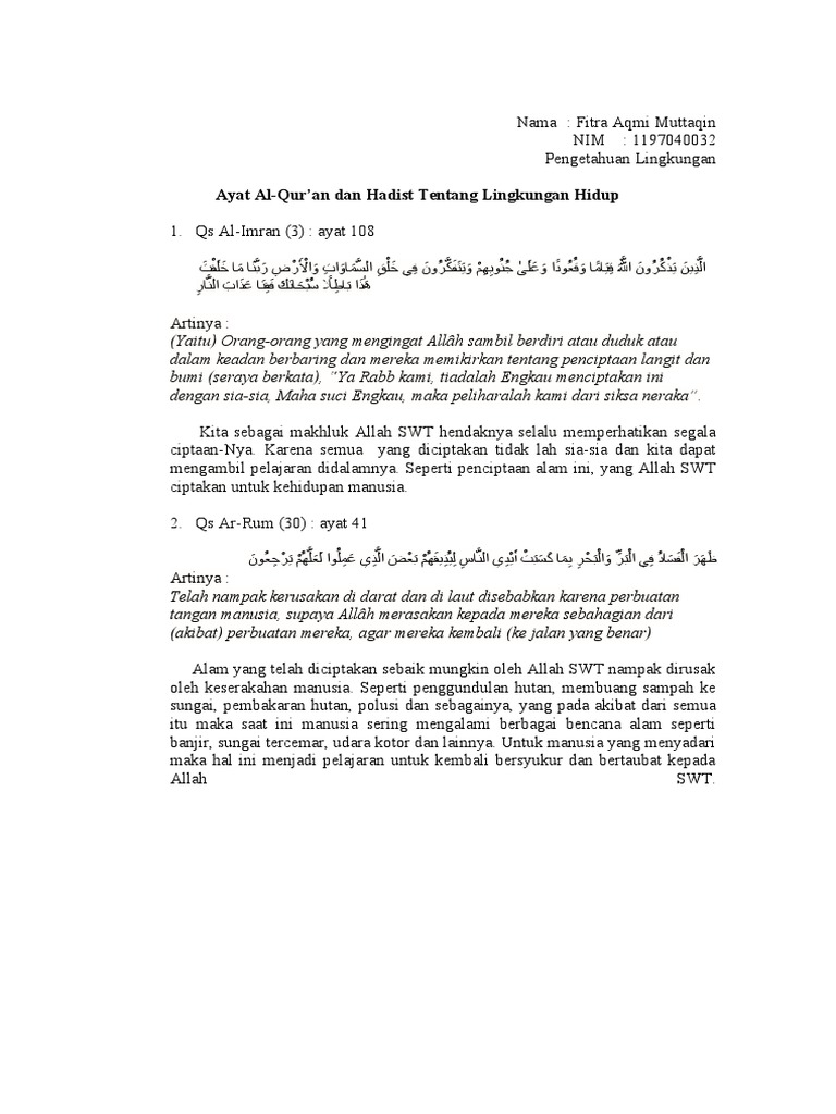 Ayat Dan Hadist Tentang Lingkungan Hidup | PDF