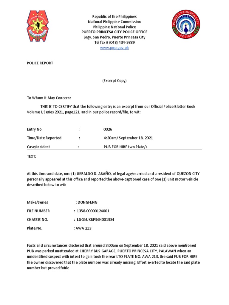 PNP Police Report - 1388 | PDF