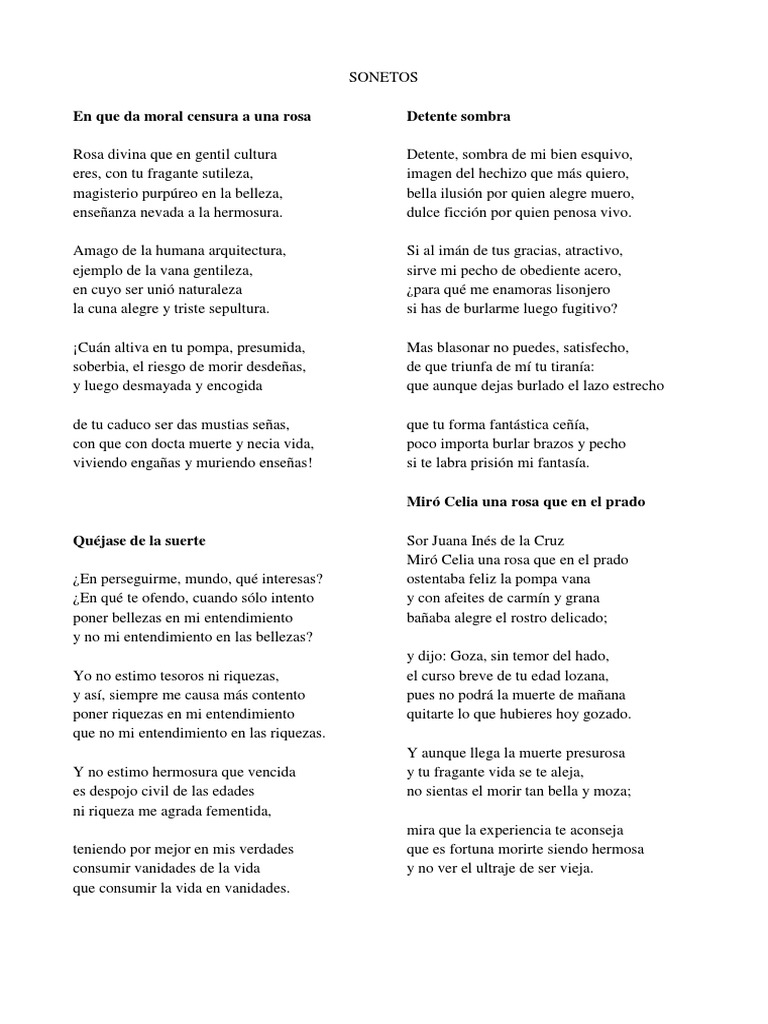 Sonetos y redondillas de Sor Juana Inés de la Cruz | PDF Sonetos y redondillas de Sor Juana Inés de la Cruz | PDF