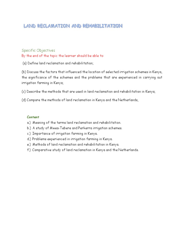 Land Reclamation Methods in Kenya | PDF | Agriculture | Atlantic Ocean