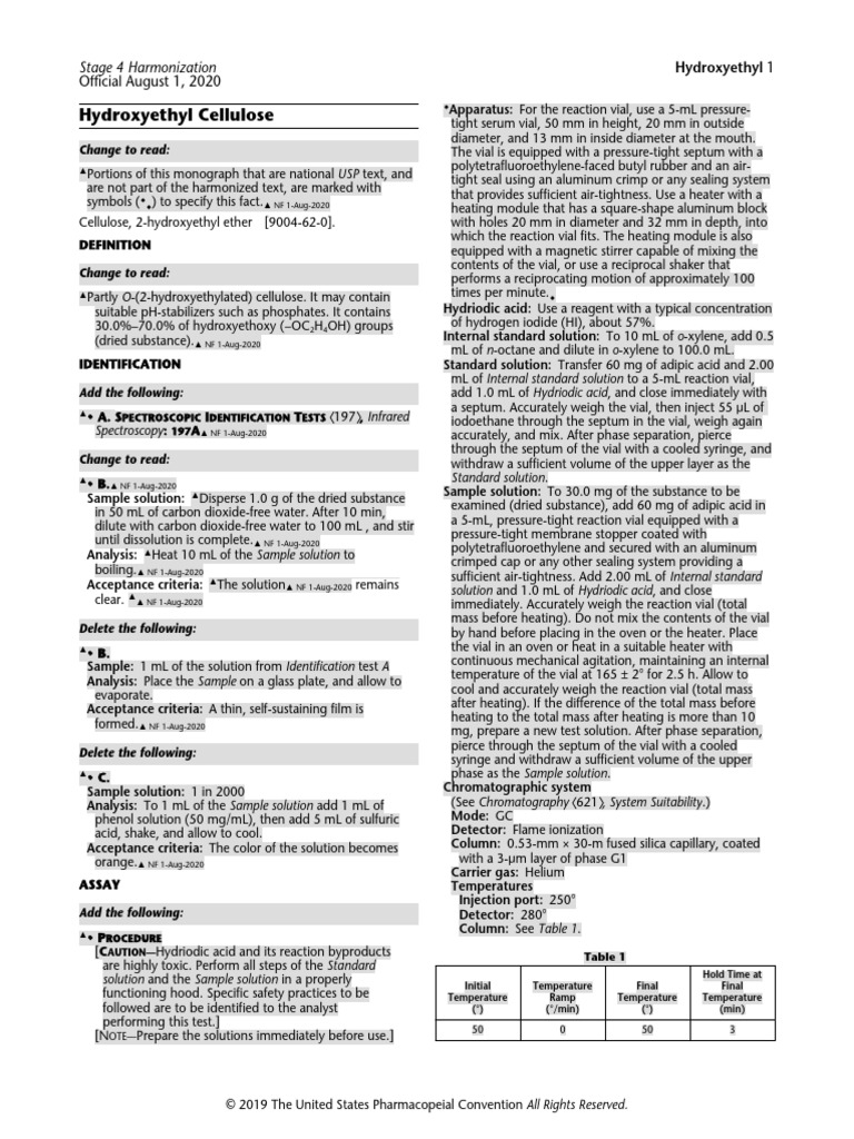 Hydroxyethyl Cellulose USP | PDF | Viscosity | Chemistry