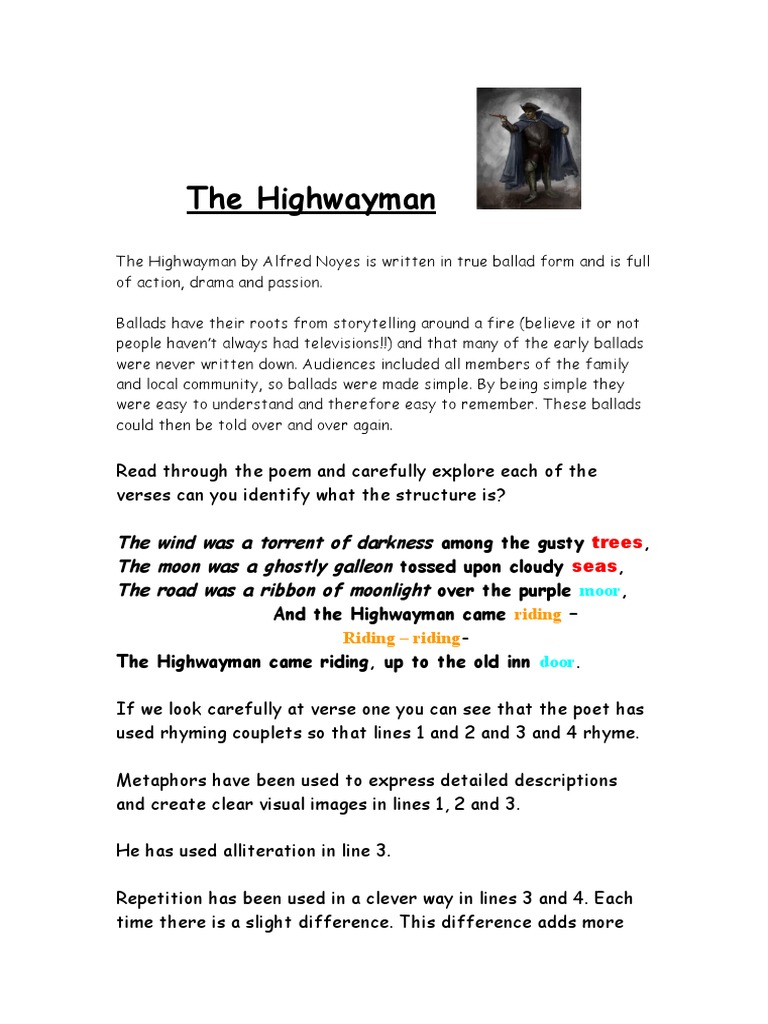 The Highwayman Poem Structure | PDF