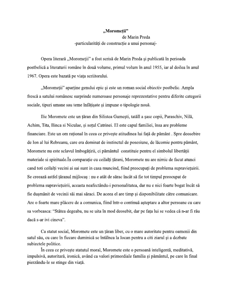 Caracterizare Ilie Moromete | PDF
