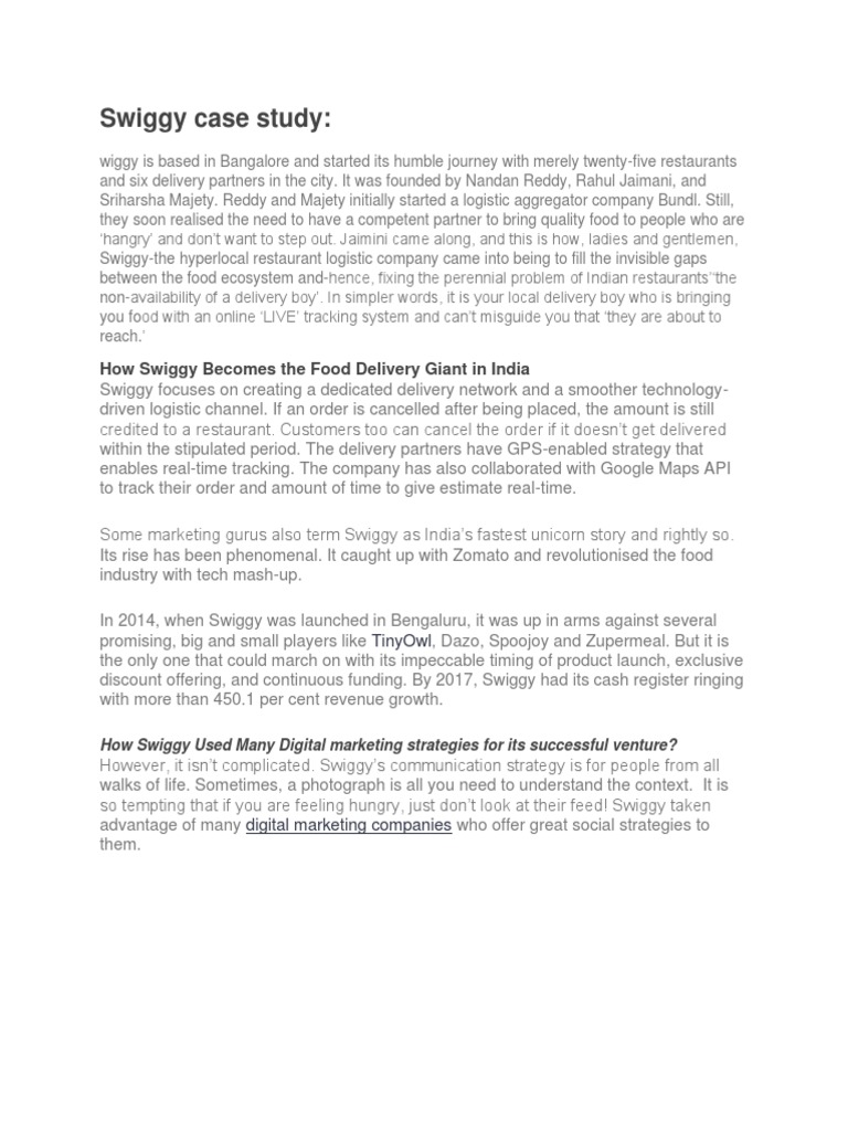 Swiggy Case Study | PDF