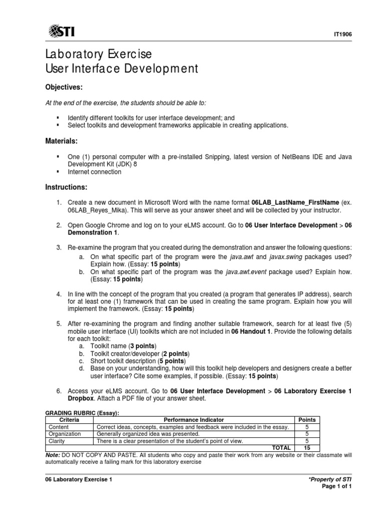 User Interface Development Lab Exercise | PDF