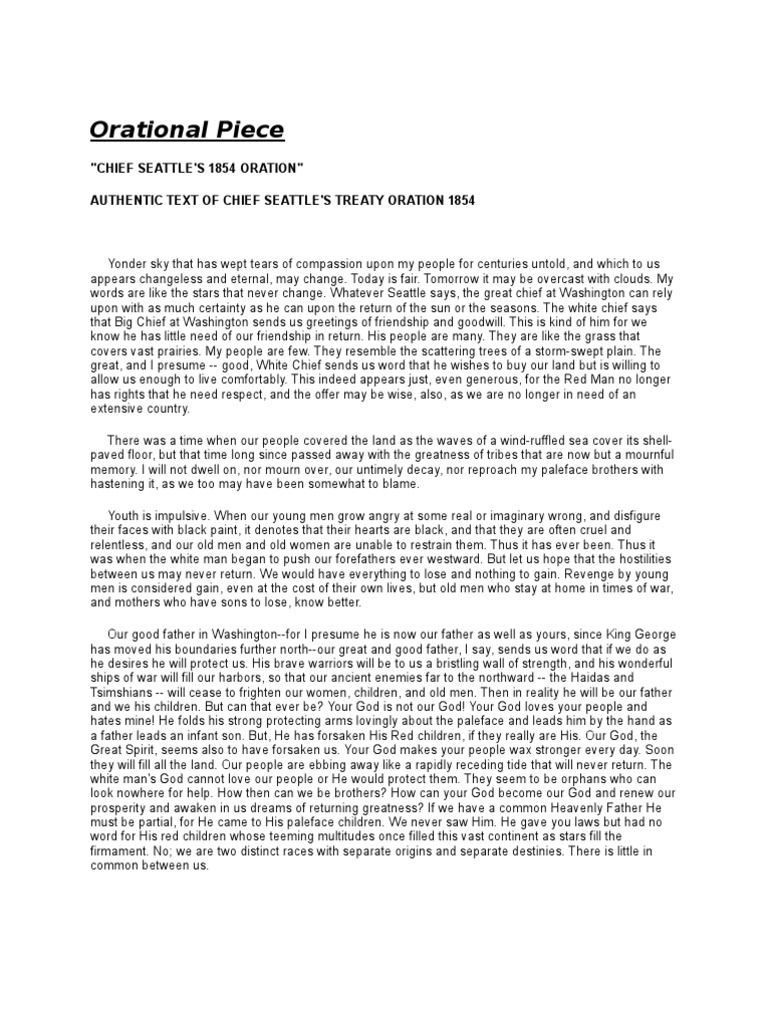 Chief Seattle's 1854 Oration | PDF