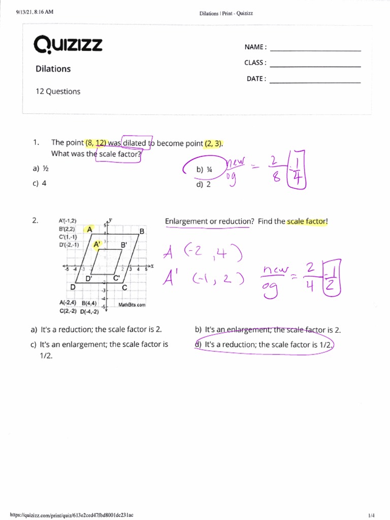 Dilations Practice | PDF