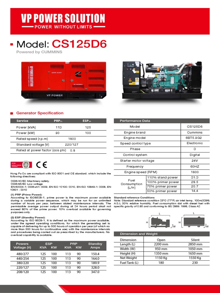 Data Sheet 125 Kva | PDF | Mains Electricity | Physical Quantities