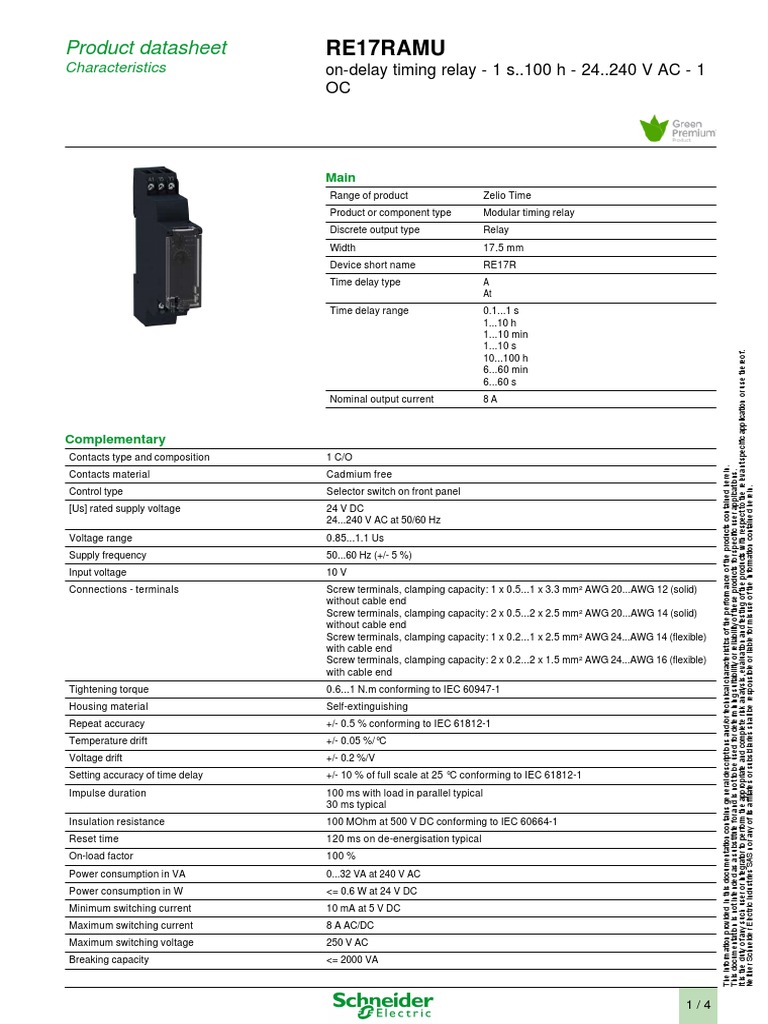 Re17Ramu: Product Datasheet | PDF | Relay | Alternating Current