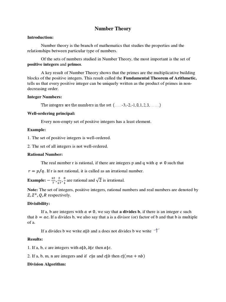 Number Theory Notes PDF | PDF | Equations | Numbers