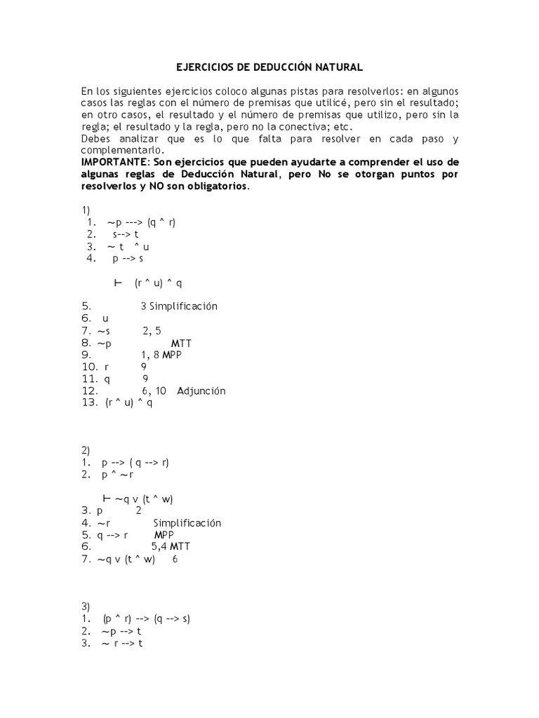 Ejercicios de Deducción Natural | PDF