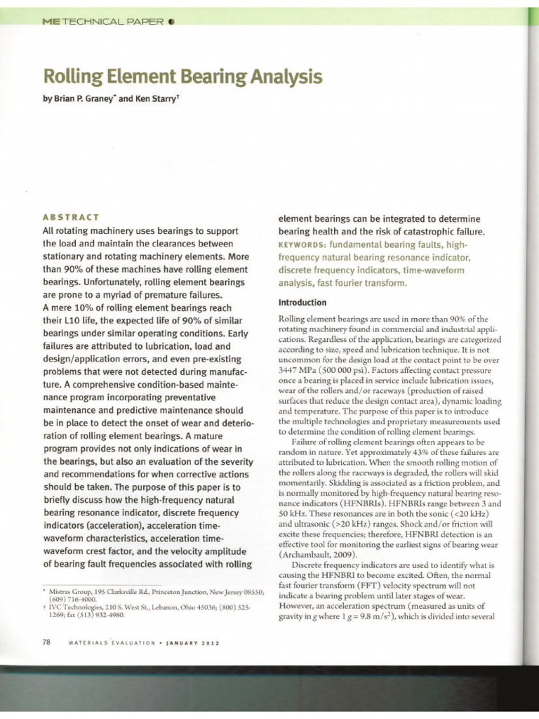Rolling Element Bearing Analysis | PDF