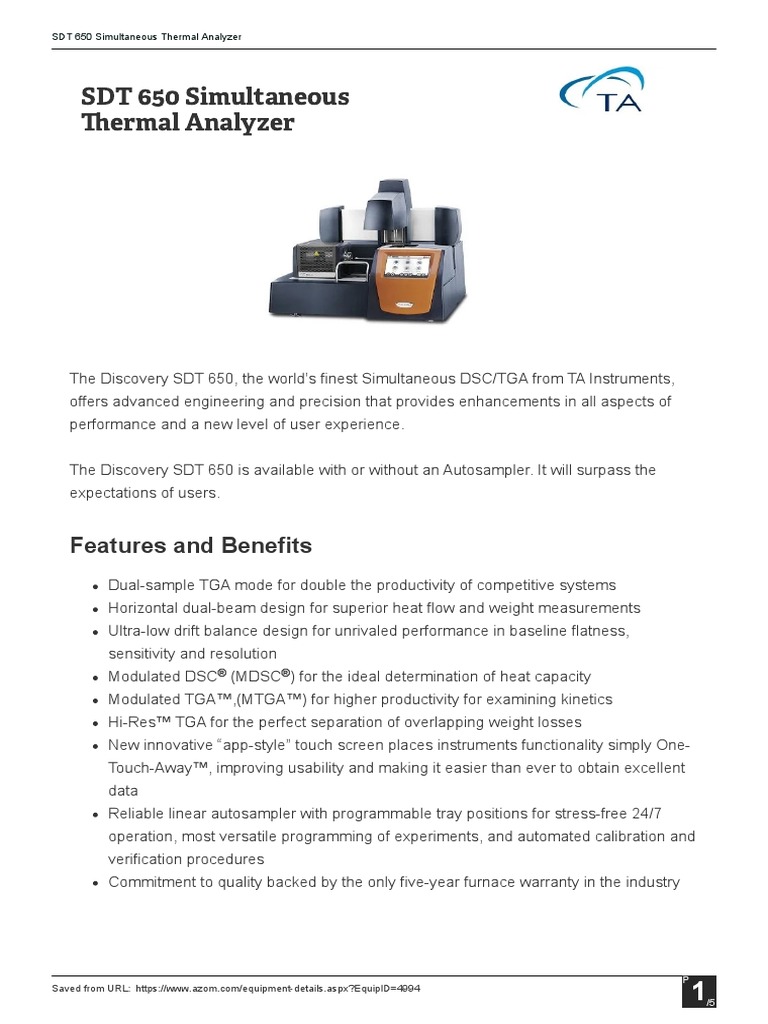 SDT 650 Simultaneous Thermal Analyzer | PDF | Differential Scanning Calorimetry | Applied And ...