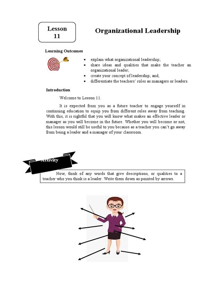 Lesson 11. Organizational Leadership | PDF | Leadership | Teachers