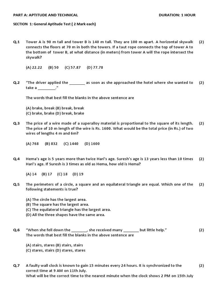 Aptitude Test Sample Paper 1 | PDF | Area | Elementary Mathematics