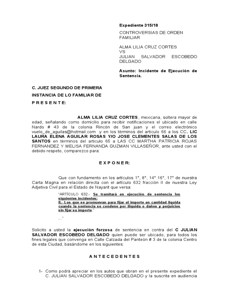 Incidente de Ejecucion de Sentencia | PDF | Sentencia (ley) | Justicia