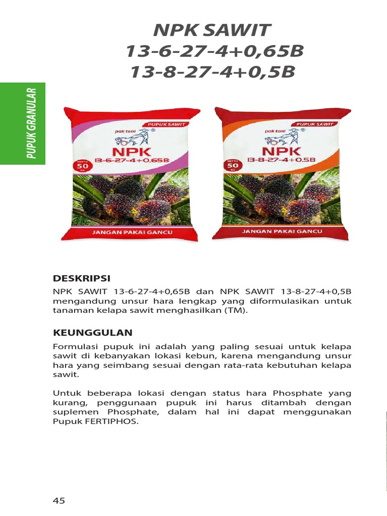 Brosur NPK 13 6 27 4 0.65 B NPK Sawit 13 8 27 4 0.5 B | PDF