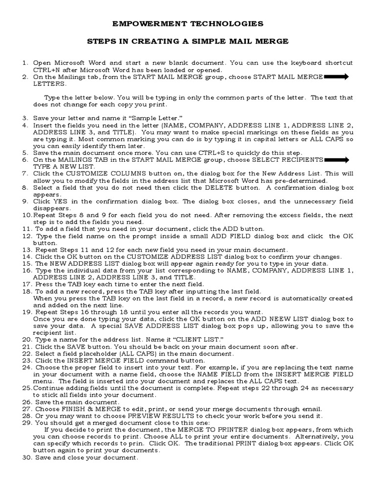 Steps in Creating A Simple Mail Merge | PDF | Microsoft Word | Dialog Box