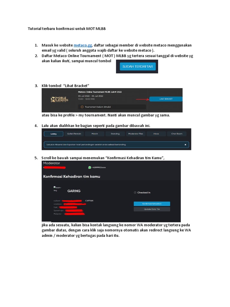 Cara Daftar dan Konfirmasi Kehadiran di MOT MLBB Metaco | PDF