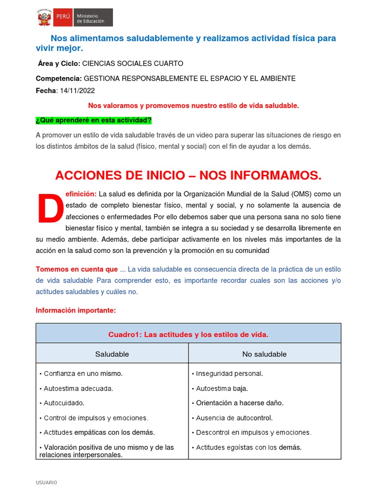 Nos Valoramos y Alimentamos Saludablemente | PDF | Ciencia cognitiva | Sicología