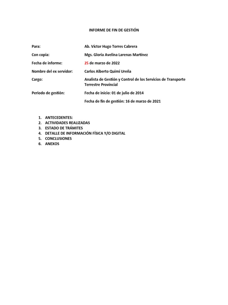 Modelo de Informe de Fin de Gestión | PDF