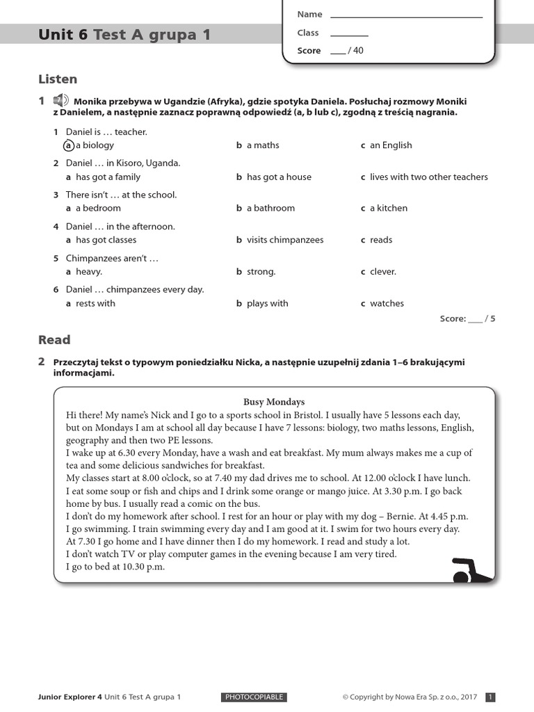 KL 4 Unit 6 Test | PDF | Food And Drink